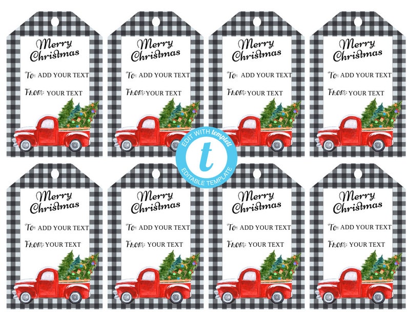 Holiday Red Truck Gift Tags Add Your Own Names Black and - Etsy