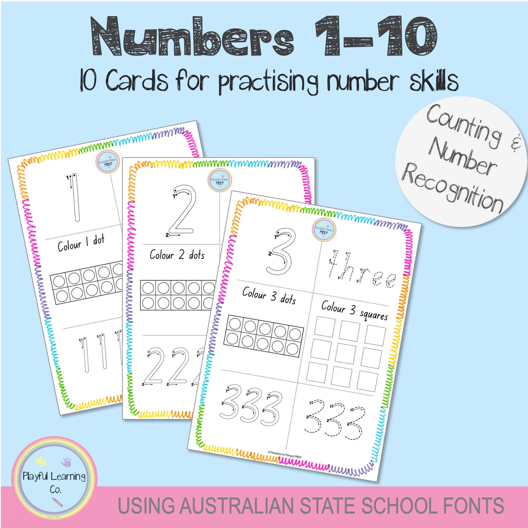 Printable Number Set 1-10 Practise counting writing and | Etsy