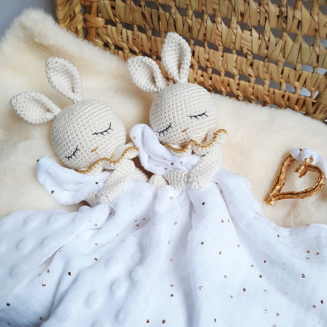Personalized Flat Comforter, Crochet Rabbit, Pacifier Clip, Cuddly ...