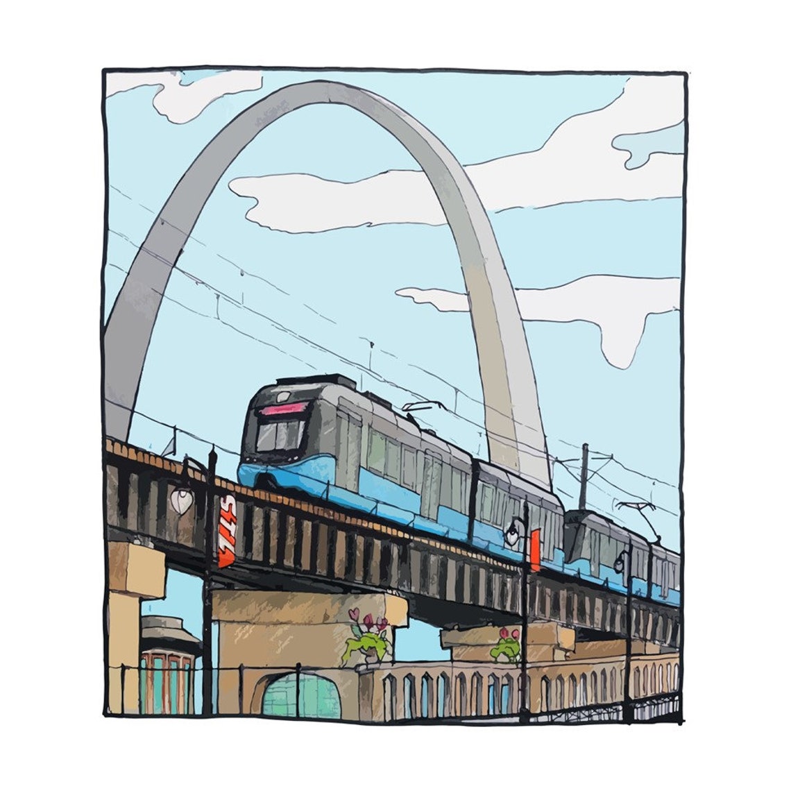 St. Louis Arch Drawing, Metro Transit Poster, Eads Bridge St. Louis, St ...