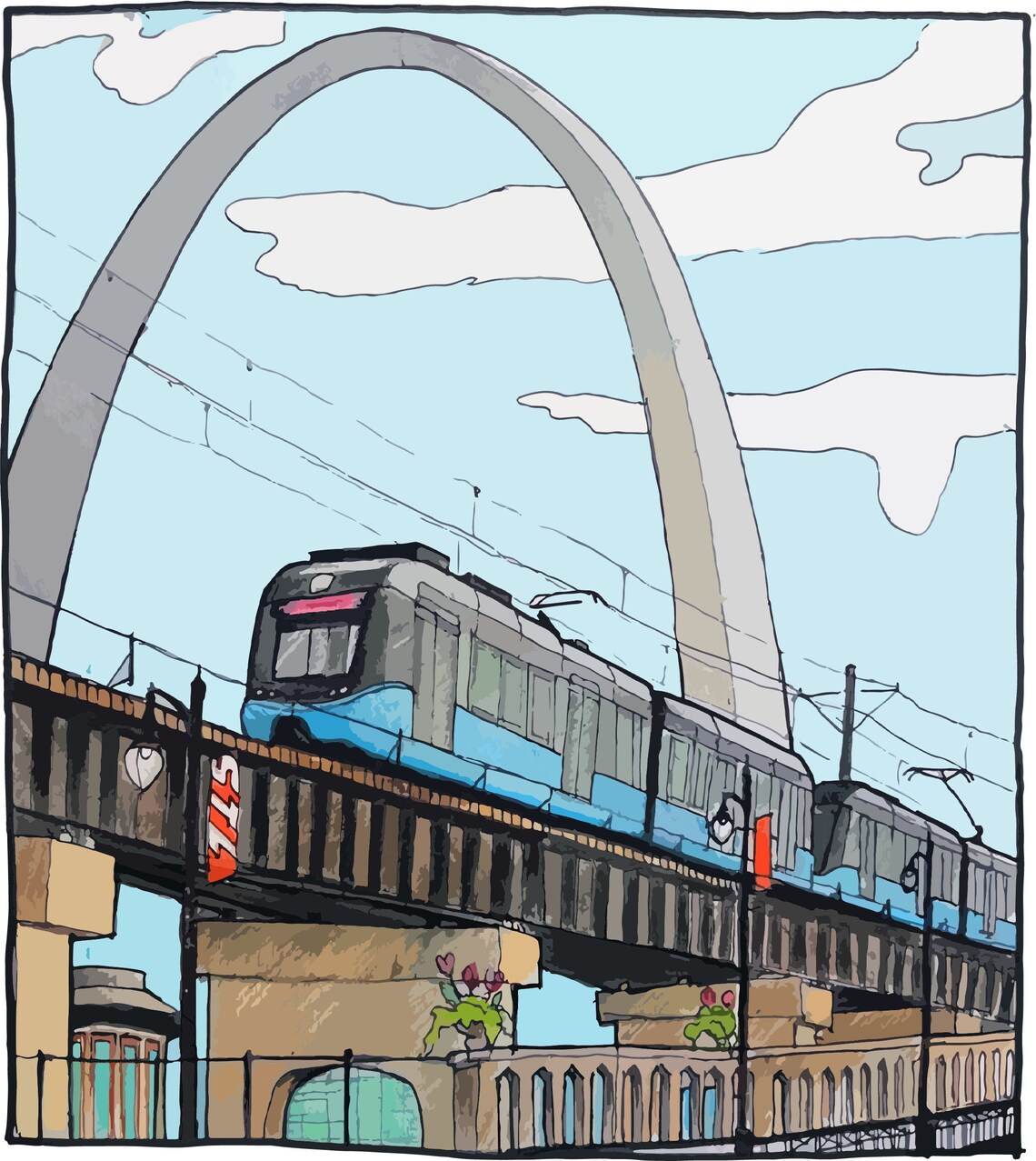 St. Louis Arch Drawing, Metro Transit Poster, Eads Bridge St. Louis, St ...