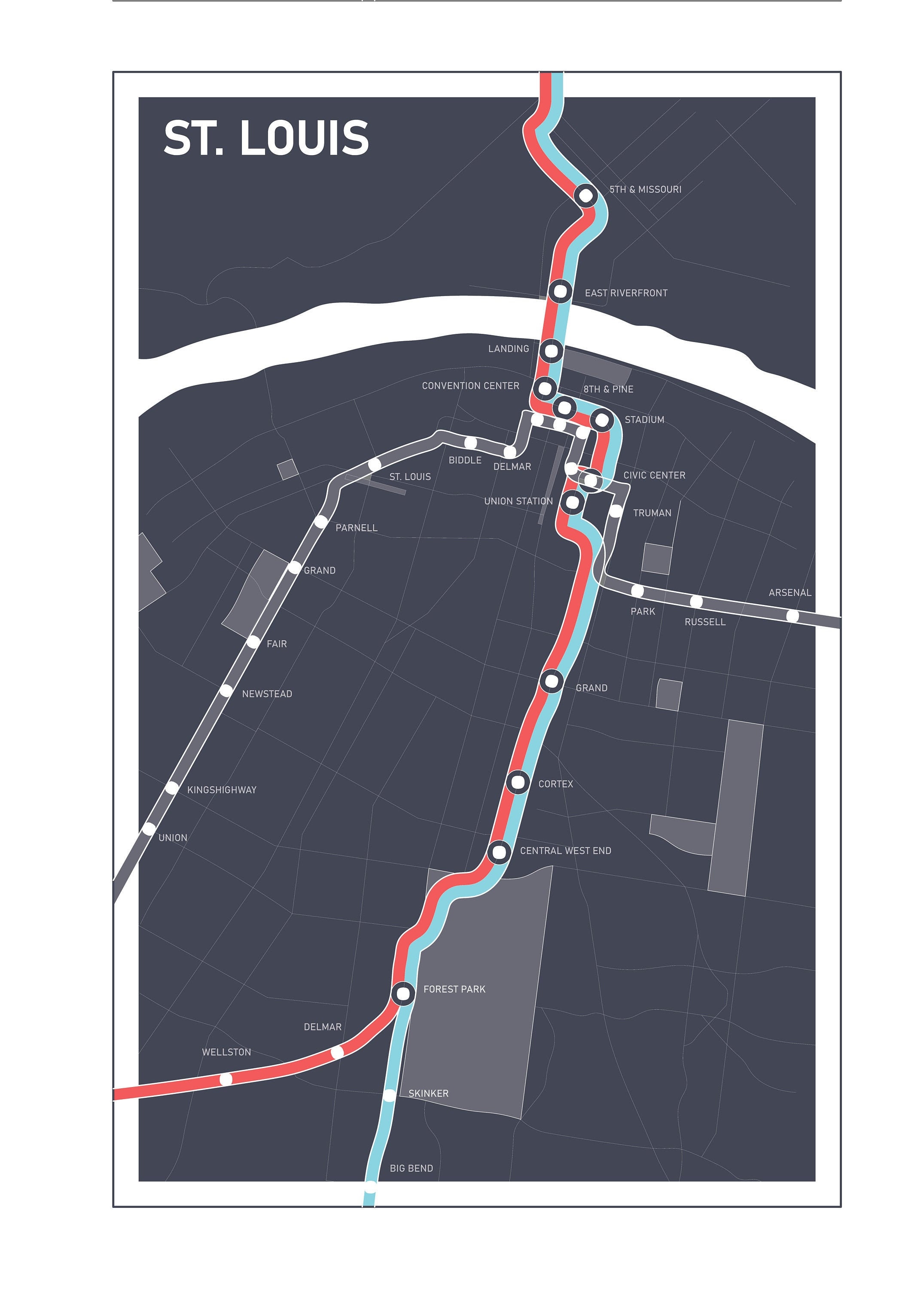 St. Louis Transit Map, Metrolink, Red Line-blue Line, Digital Prints ...