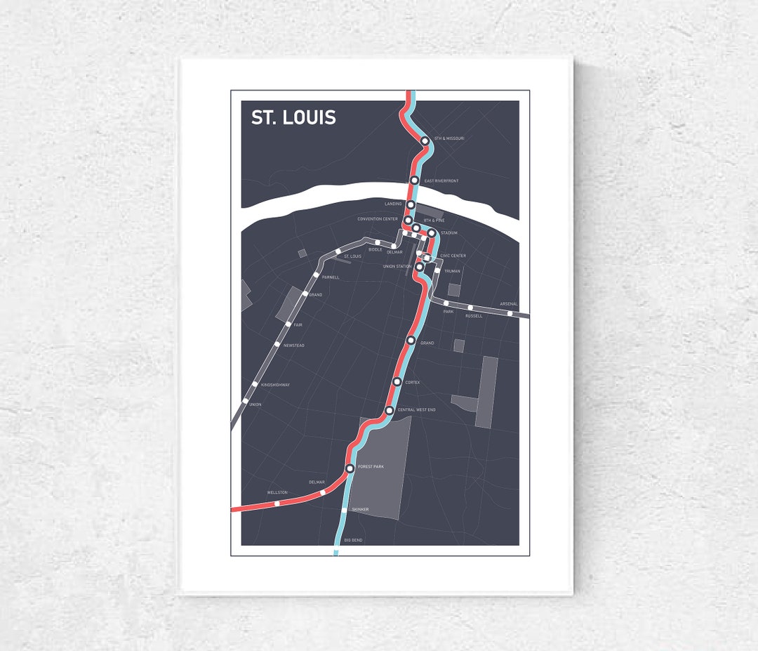 St. Louis Transit Map, Metrolink, Red Line-blue Line, Digital Prints ...
