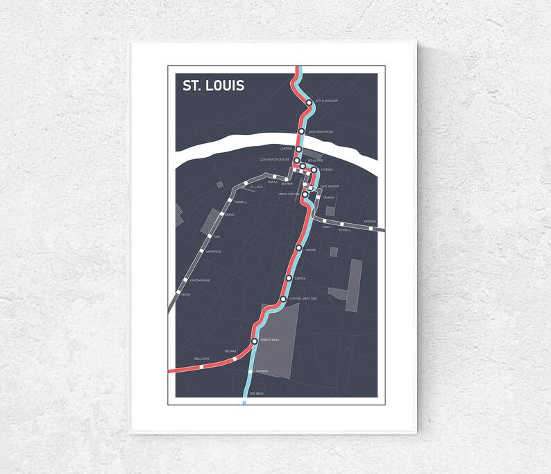 St. Louis Transit Map, Metrolink, Red Line-blue Line, Digital Prints ...