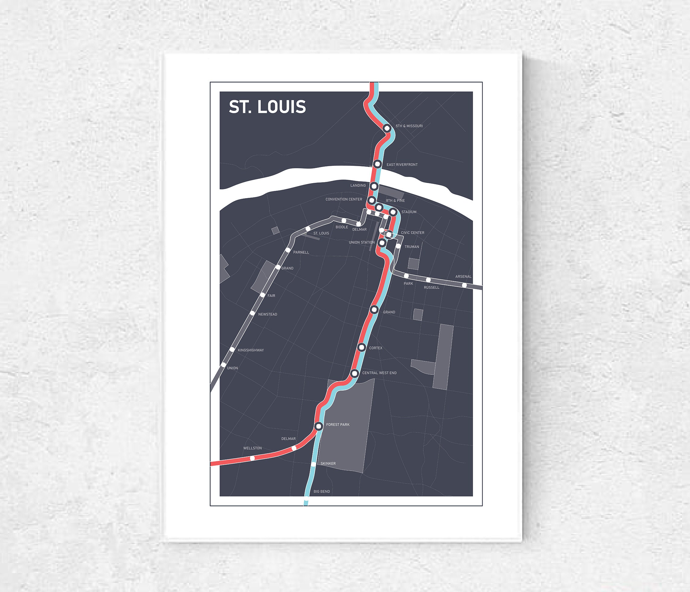 St. Louis Transit Map, Metrolink, Red Line-blue Line, Digital Prints ...