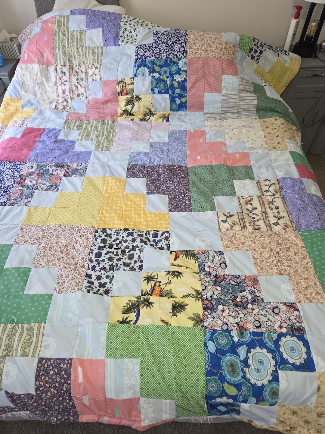 Queen Size Old Fashioned Patchwork Quilt, Batted & Tied - Etsy