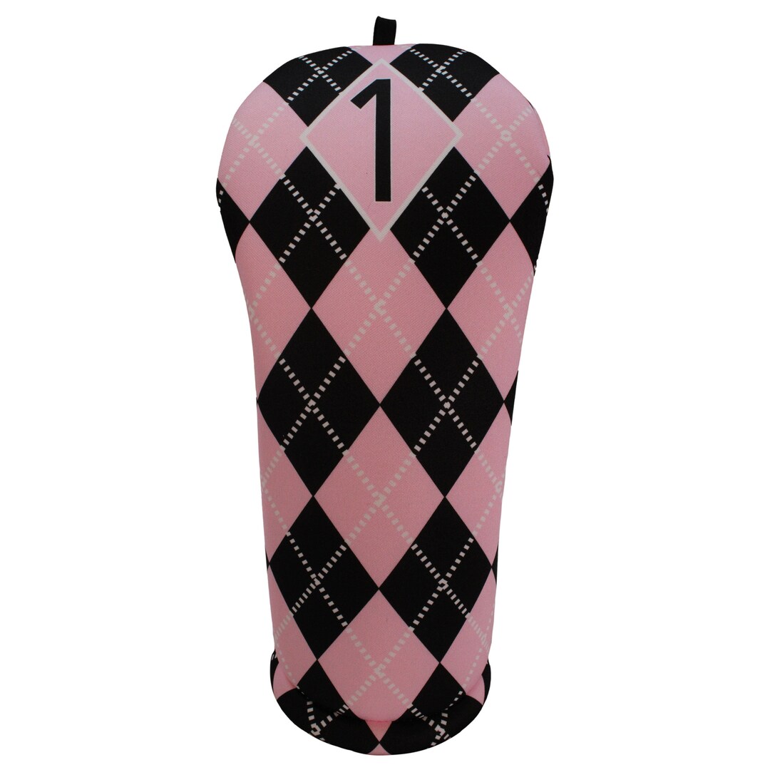 Women's Baby Pink & Blk Argyle Golf Club Headcover W/ Corresponding ...