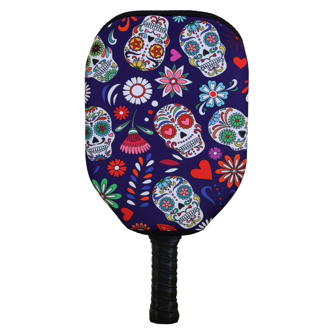 Purple Mexican Sugar Skulls: Premium Slip-on Pickleball Paddle Cover ...