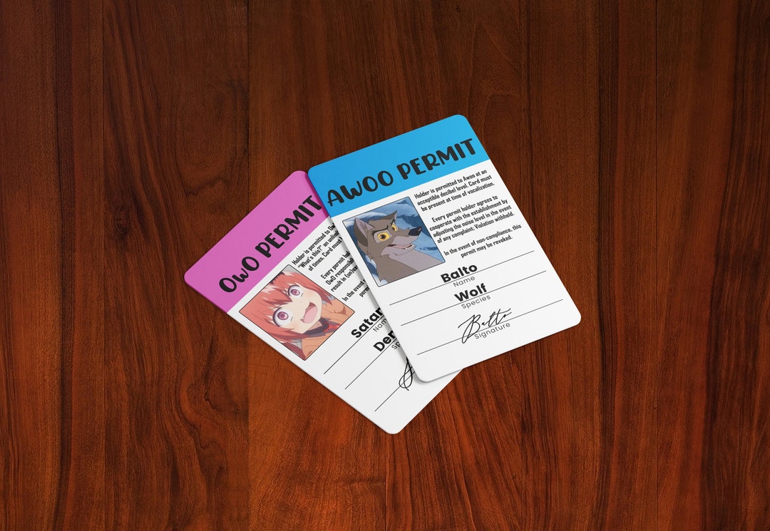 Awoo, Owo, or Uwu Permit Card - Custom Personalized ID Badge ...