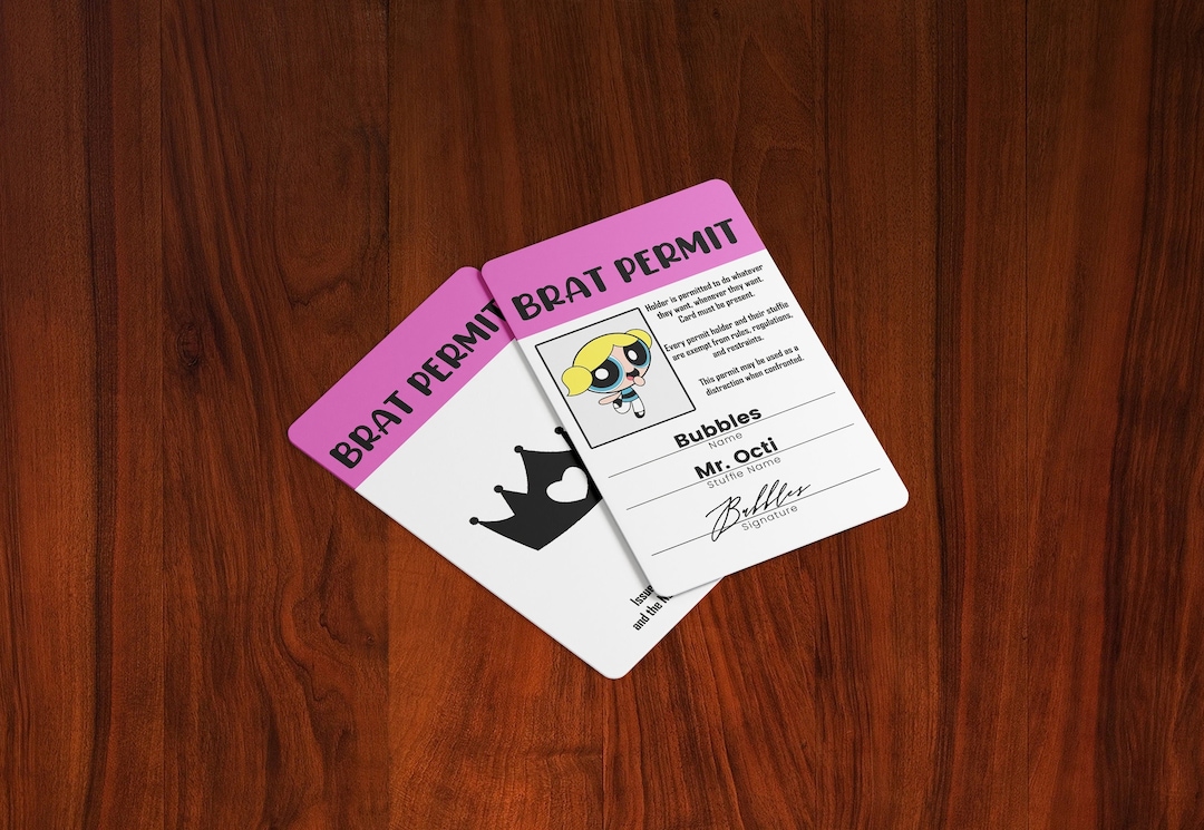 Brat Permit Card - Custom Personalized ID Badge - - Customized Text ...