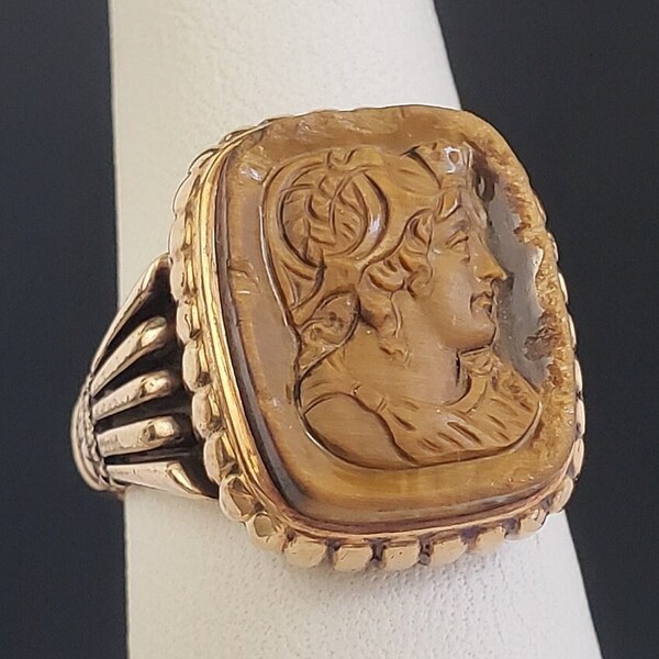 Mens Vintage Carved Tiger Eye Ring - Etsy