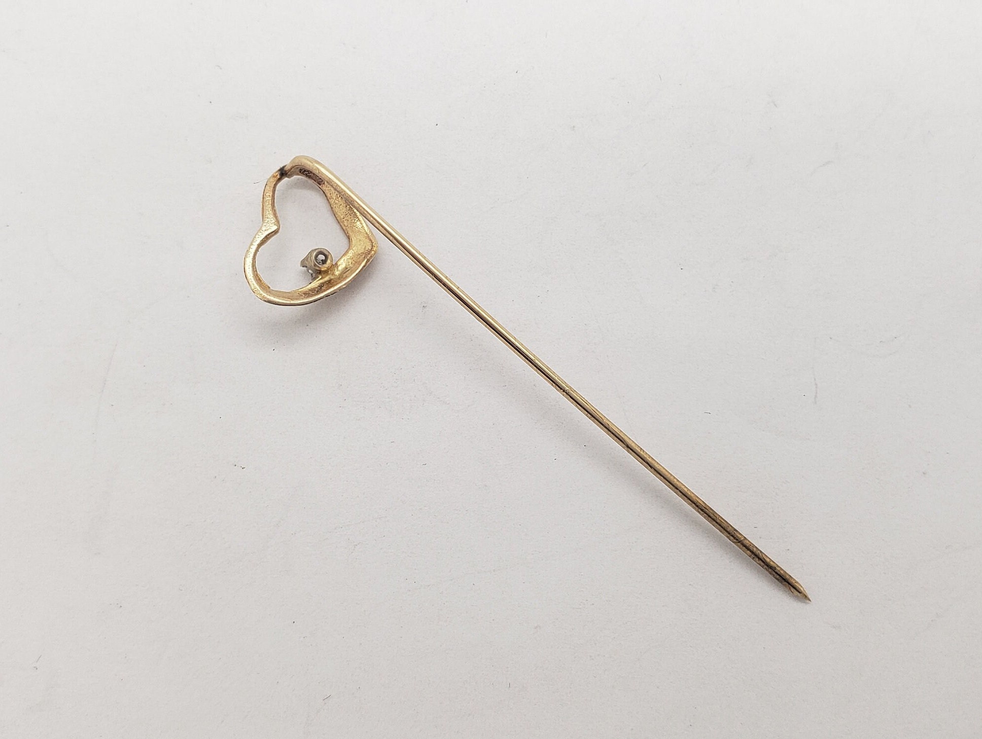 Vintage 14K Solid Gold Genuine Diamond Ladies Scarf Heart Stick Pin 2-3 ...