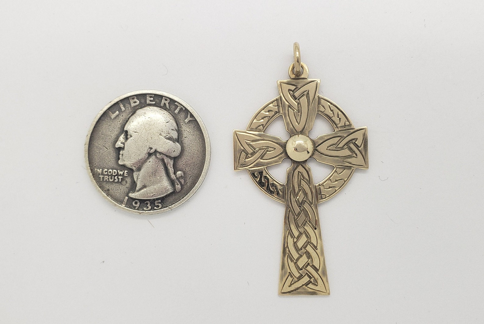 Estate 9K Solid Gold Irish Celtic Cross Pendant 1-15/16" Long X 1" Wide ...