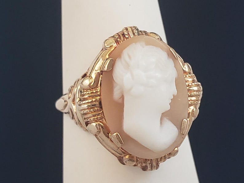 Antique Shiman Mfg. Co. ESEMCO 10K Solid Gold Ornate Oval Cameo Shell ...