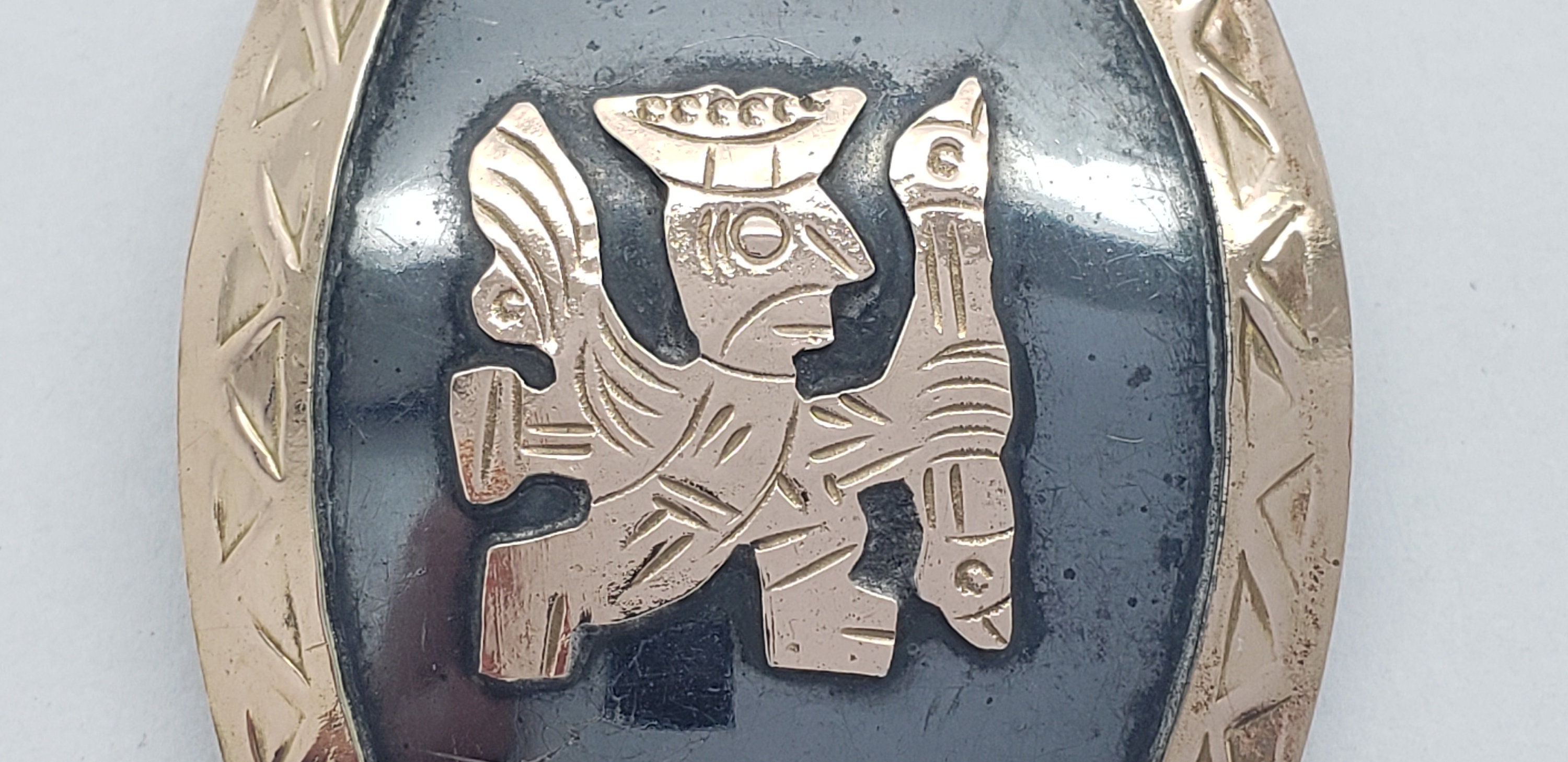 Vintage 18K Solid Gold and Solid Sterling Silver Maya Mayan Aztec ...