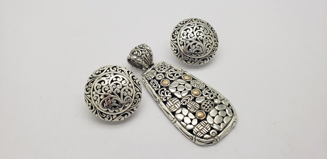 Vintage SARDA Bali 18K Gold Solid Sterling Silver Filigree Pendant 2-1/ ...