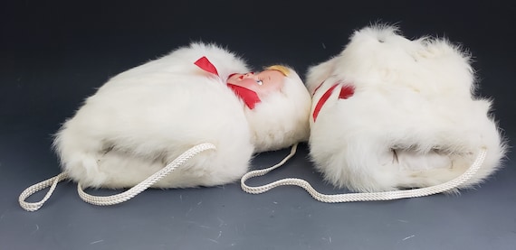 Mid-Century Child's White Rabbit Fur Muffs Lot of 2 w… - Gem