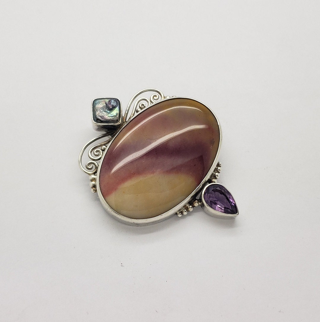 Vintage Large Side-ways Oval Jasper Solid Sterling Silver Enhancer ...