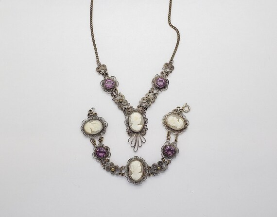 Antique Art Deco Era Cameo Glass Amethyst Filigree St… - Gem