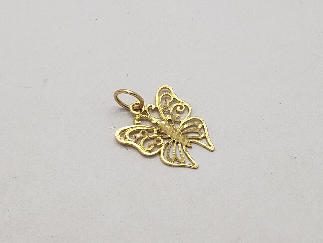 Vintage OROAMERICA 14K Solid Gold Open Filigree Butterfly Charm Pendant ...