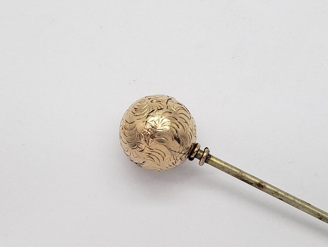 Antique Gold-filled Ball Chased Design Short Hatpin or Large Stick Pin ...