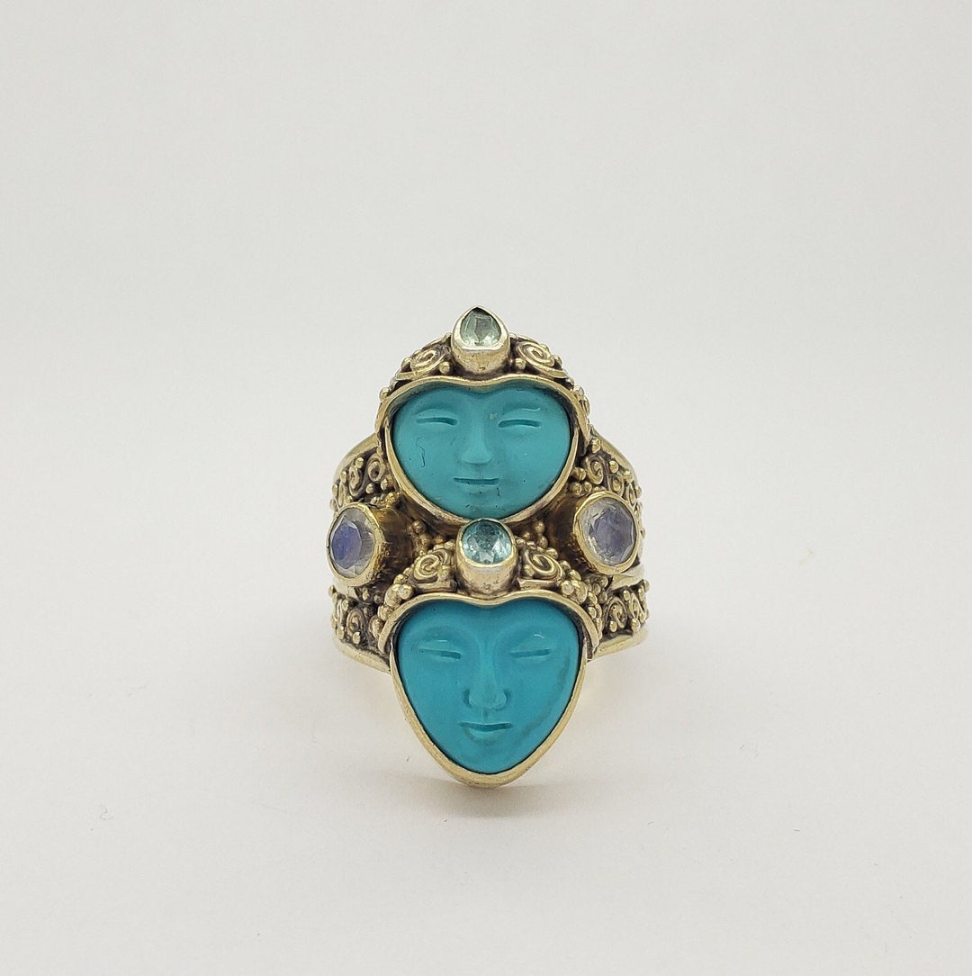 Vintage SAJEN Carved Bali Goddess Face Gold Vermeil Solid Sterling ...