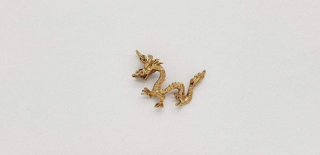 Estate 14K Solid Gold Asian Small Chinese Dragon Charm Pendant 7/8 ...