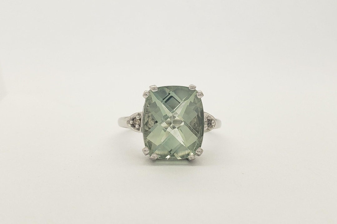 Vintage EMA Jewelry Inc. 10K Solid White Gold Genuine 5 Carat Rectangle ...