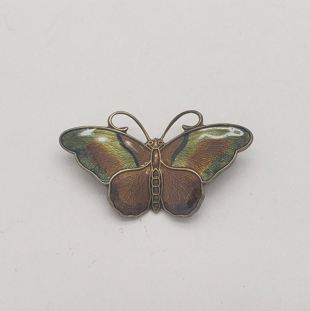 Mid-century HROAR PRYDZ Guilloche Copper & Green Enamel Solid Sterling ...
