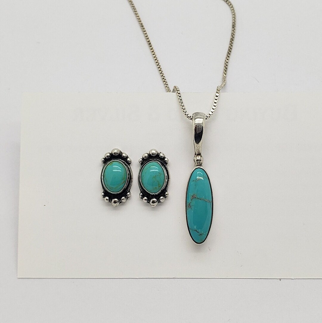 Vintage SAJEN Solid Sterling Silver Oval Turquoise Pendant 1-3/8 on ...