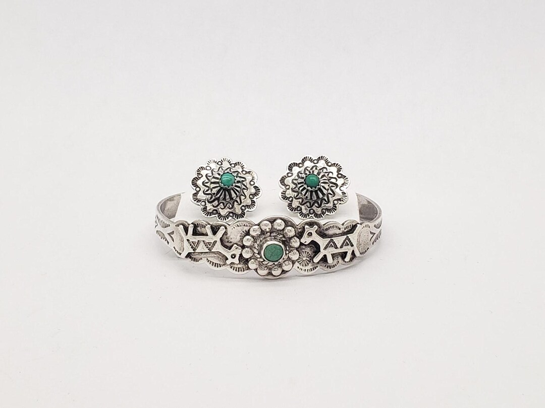 Vintage Animal Totem Cuff Bracelet & Concho Earrings Southwestern ...
