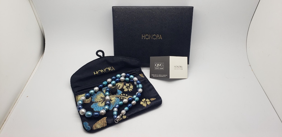 HONORA Blue Teal & White Graduated Freshwater Pearl Necklace 18" Long ...