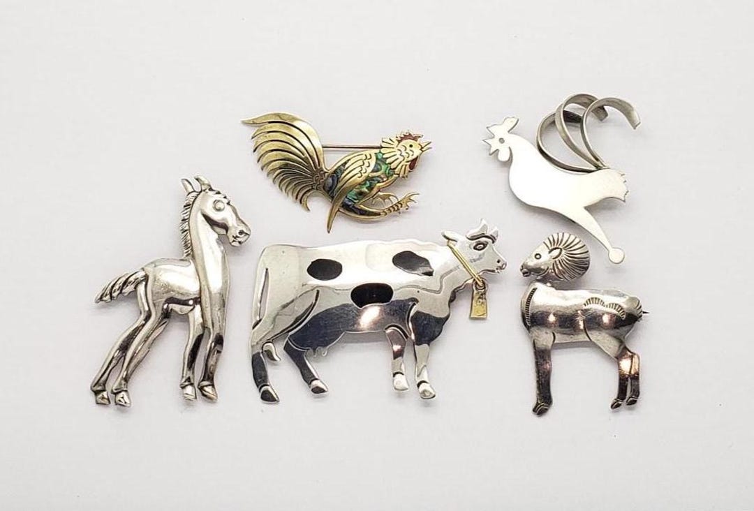 Vintage BEAU Taxco Mexico Native American Solid Sterling Silver Cow ...