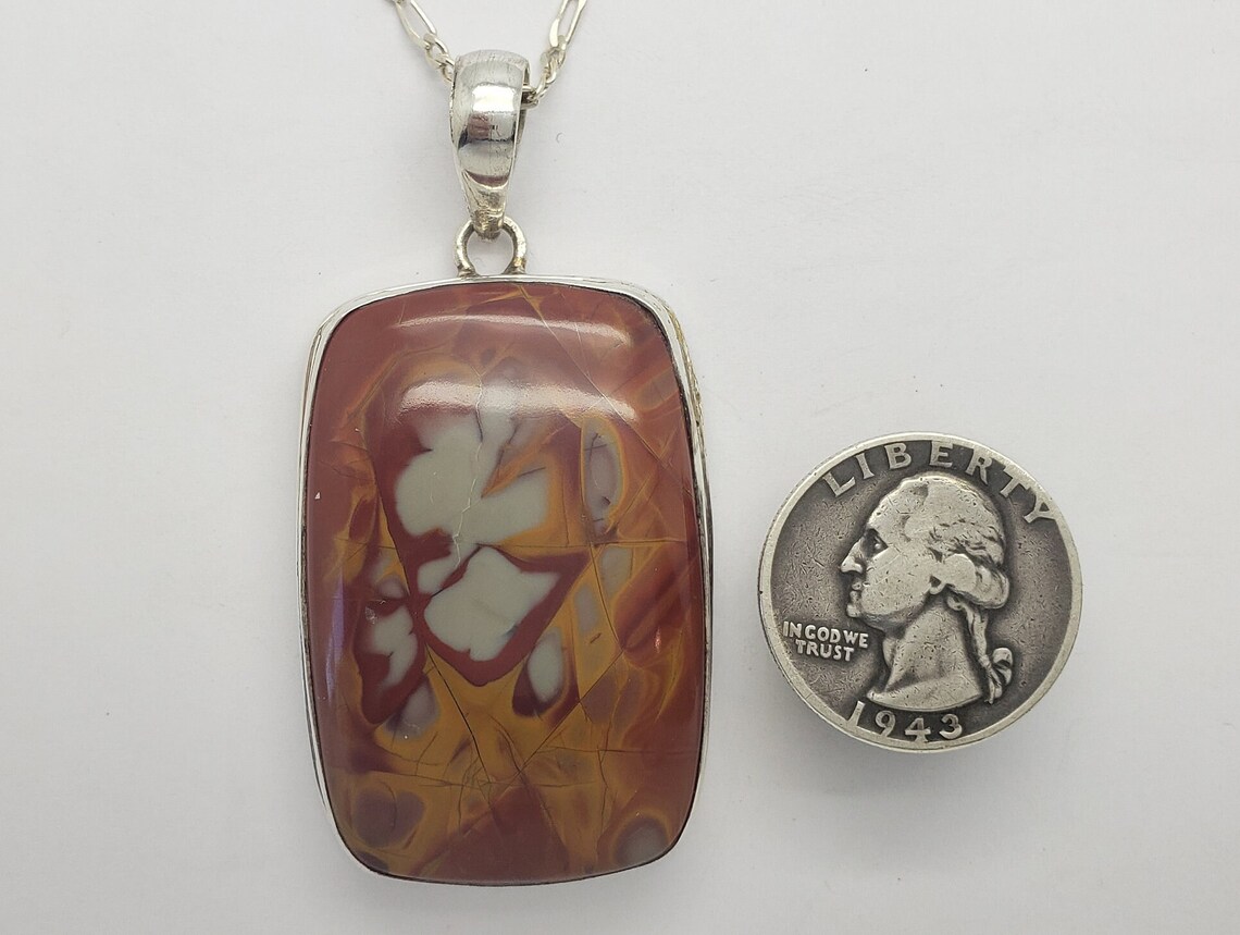 Vintage Large Rectangle Jasper Solid Sterling Silver Pendant 2-9/16 ...