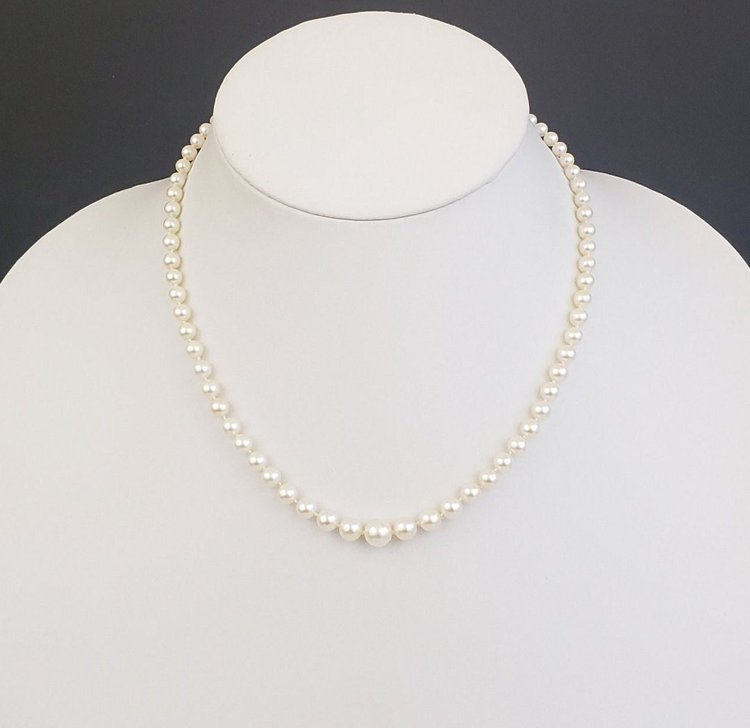 Vintage Genuine White Pearl Graduated Sizes Princess Length Necklace 17 ...