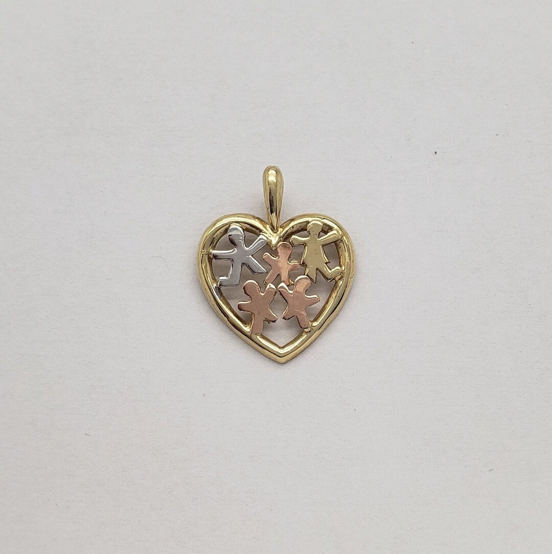 Vintage JCM 14K Solid Yellow White & Rose Gold Family Heart Charm ...
