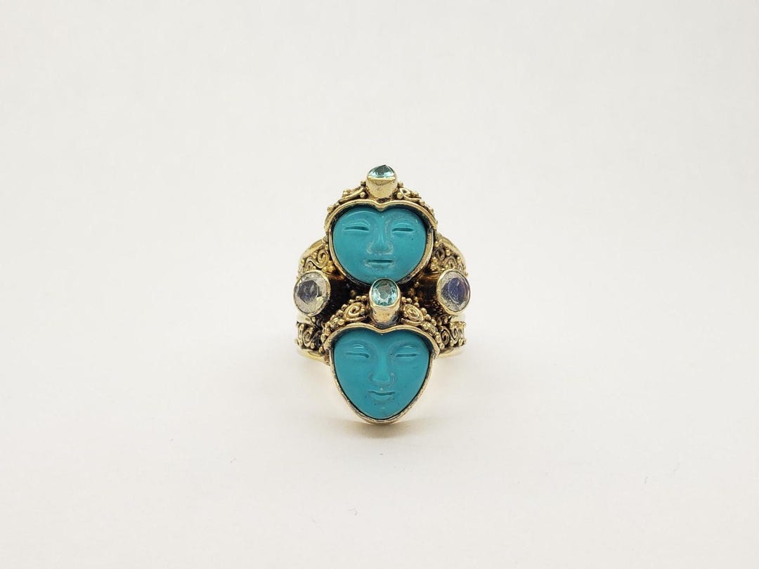 Vintage SAJEN Bali Carved Blue Moon Face Goddess Solid Sterling Silver ...