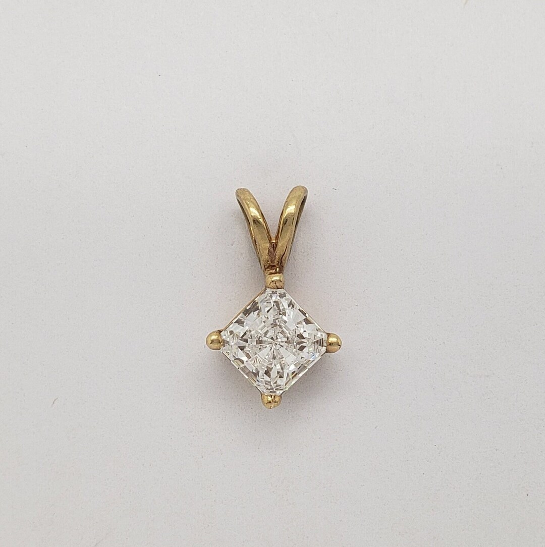 Vintage CHARLES & COLVARD 14K Solid Gold Princess Cut Moissanite ...