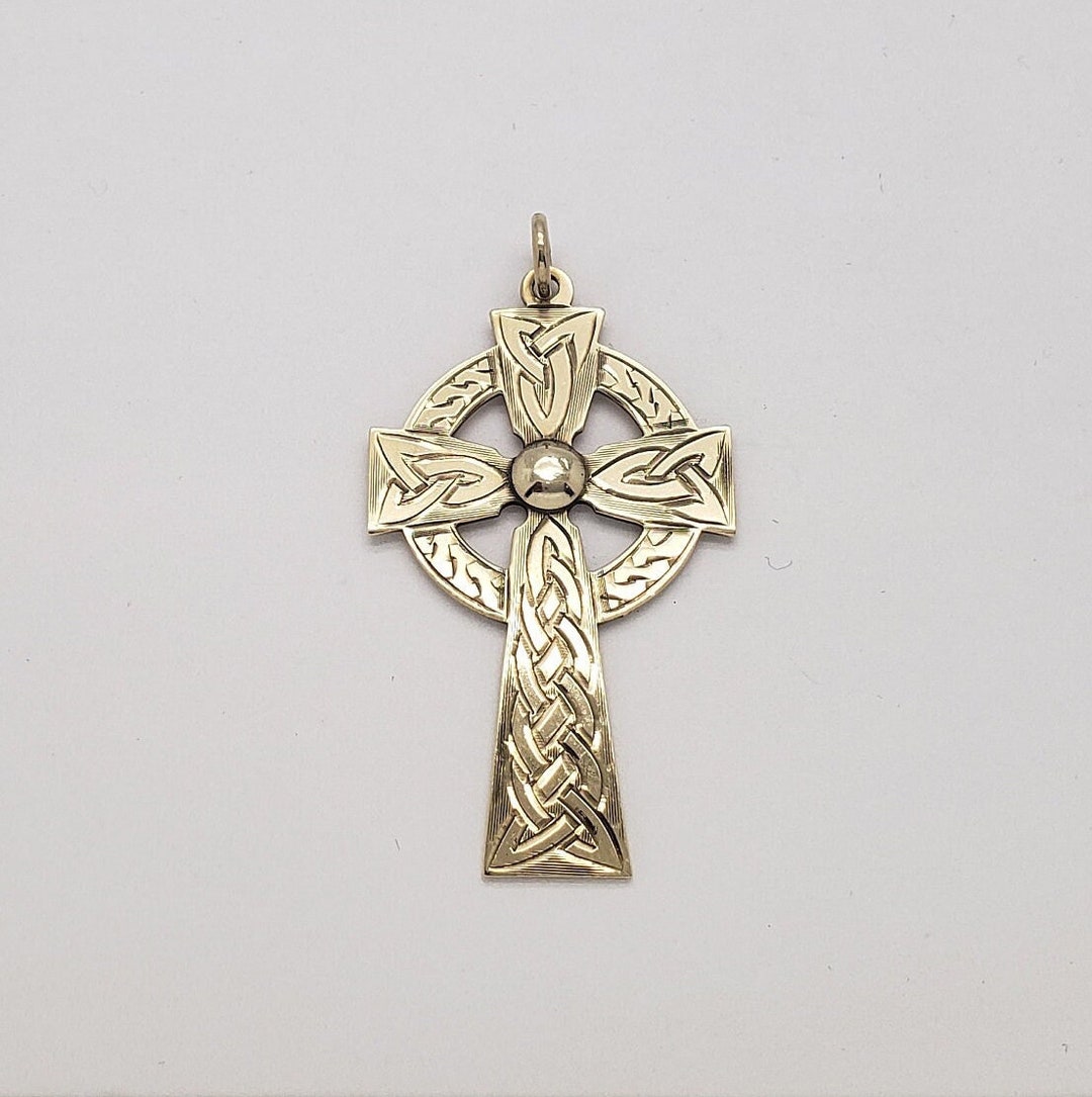 Estate 9K Solid Gold Irish Celtic Cross Pendant 1-15/16" Long X 1" Wide ...