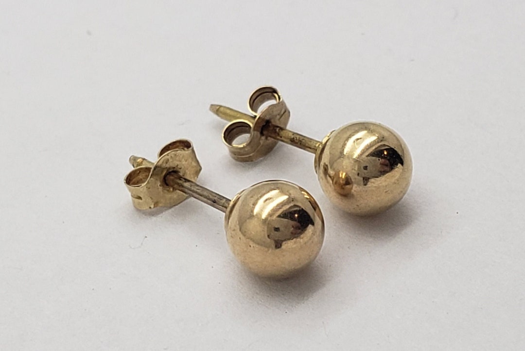 Estate 14K Solid Gold 5mm Ball Stud Post Earrings MH-4369 GSE - Etsy