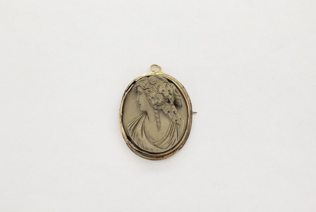 Antique 14K Solid Gold Grey Lava Stone Greek Classical Relief Ariadne ...