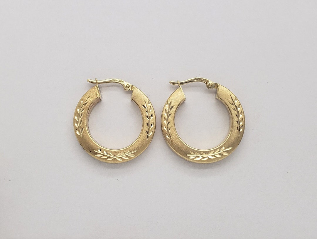Vintage ARPAS 14K 585 Solid Gold Wide Latch Back Hollow Hoop Earrings 1 Round X 3/16 Thick 4.3 ...