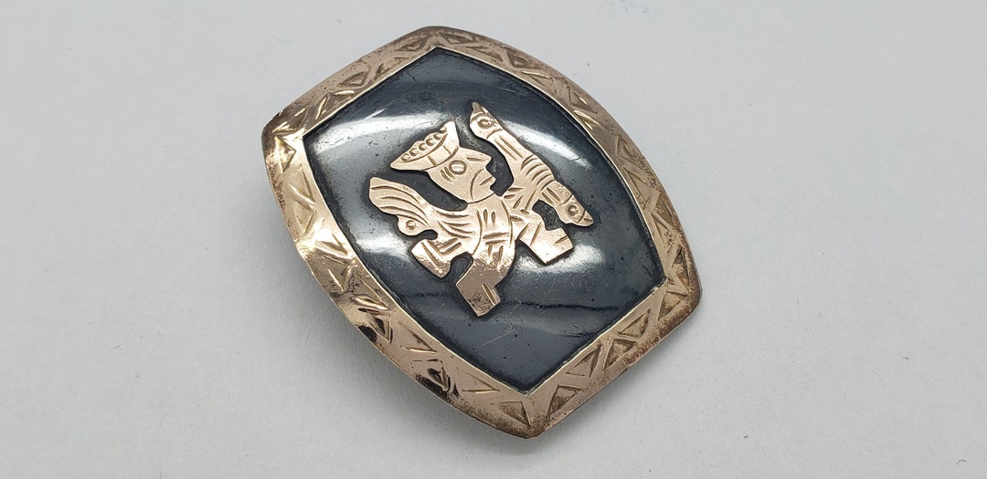 Vintage 18K Solid Gold and Solid Sterling Silver Maya Mayan Aztec ...
