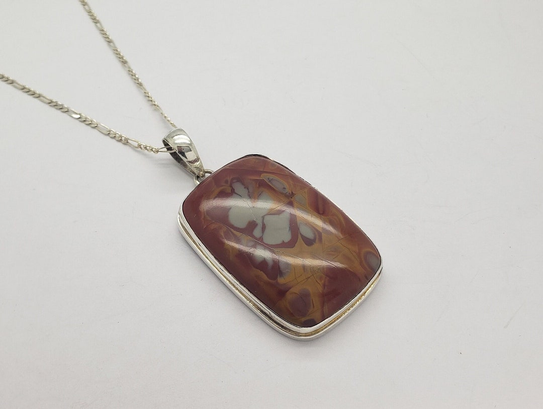 Vintage Large Rectangle Jasper Solid Sterling Silver Pendant 2-9/16 ...