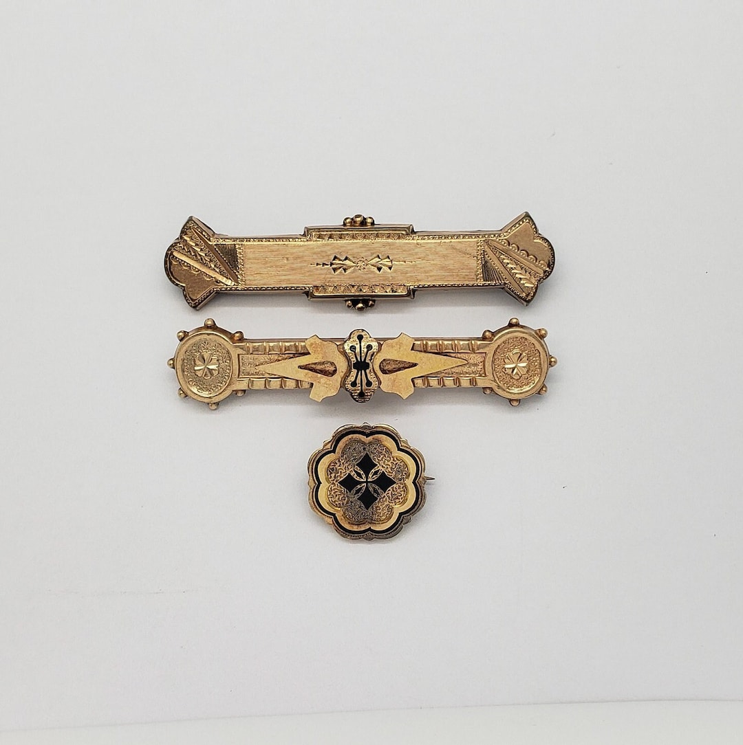 Antique Mid-victorian Era Gold-filled Bar Pin Brooches Lot of 2 Plus ...
