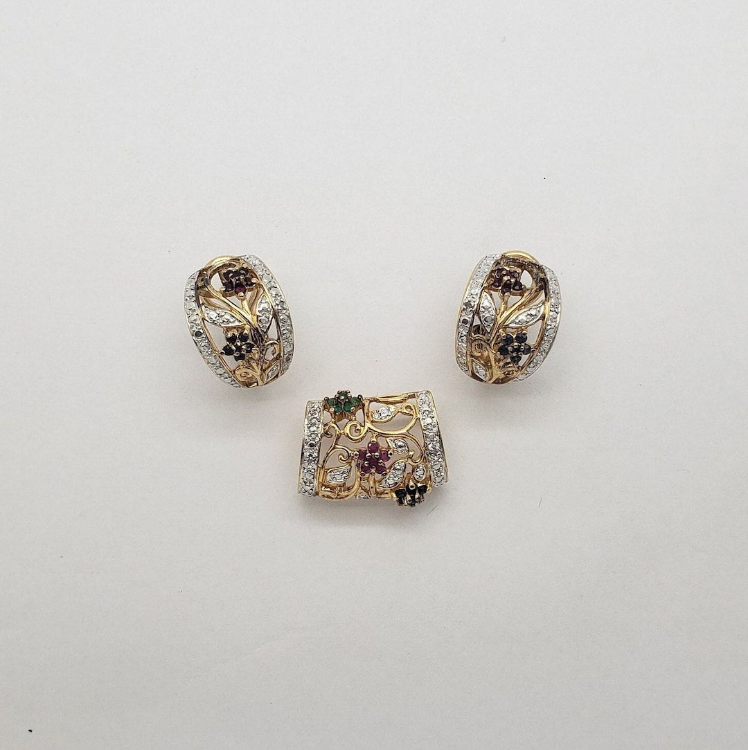 Vintage ROSS SIMONS Gold-plated Solid Sterling Silver Genuine Emerald ...