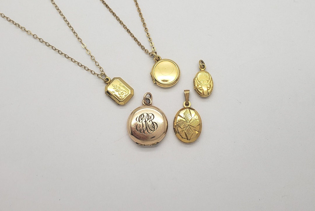 Antique Gold-filled Miniature Photo Lockets Pendant Child's Necklaces ...
