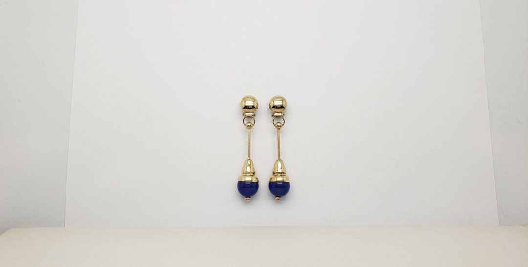 Vintage MILROS 14K Solid Gold Colbalt Blue Chalcedony Ball Dangle ...