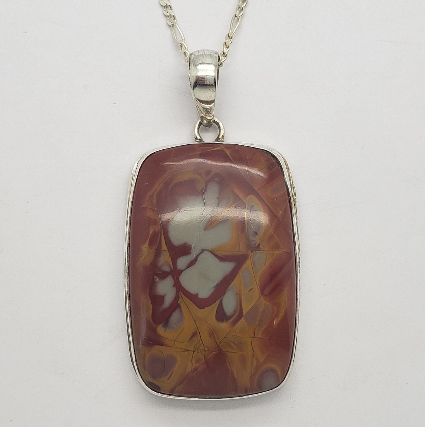Vintage Large Rectangle Jasper Solid Sterling Silver Pendant 2-9/16 ...
