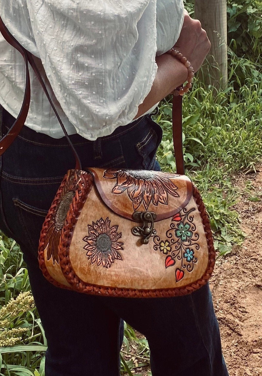 FLOWER HANDBAG, Handpainted Leather Bag, Leather Bag, Mexican Leather ...